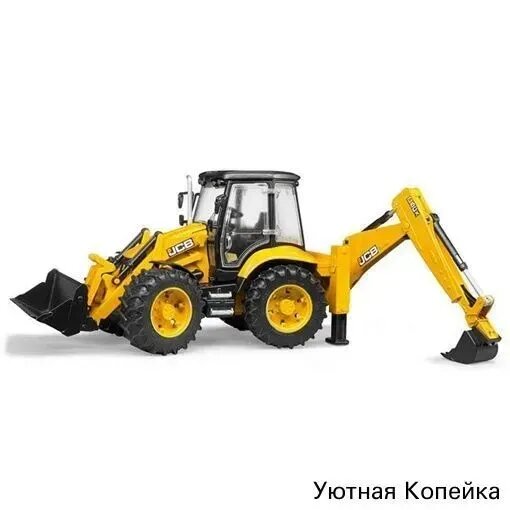 Игрушечная машинка JCB Экскаватор-погрузчик Желтый металлический масштаб — фото 1