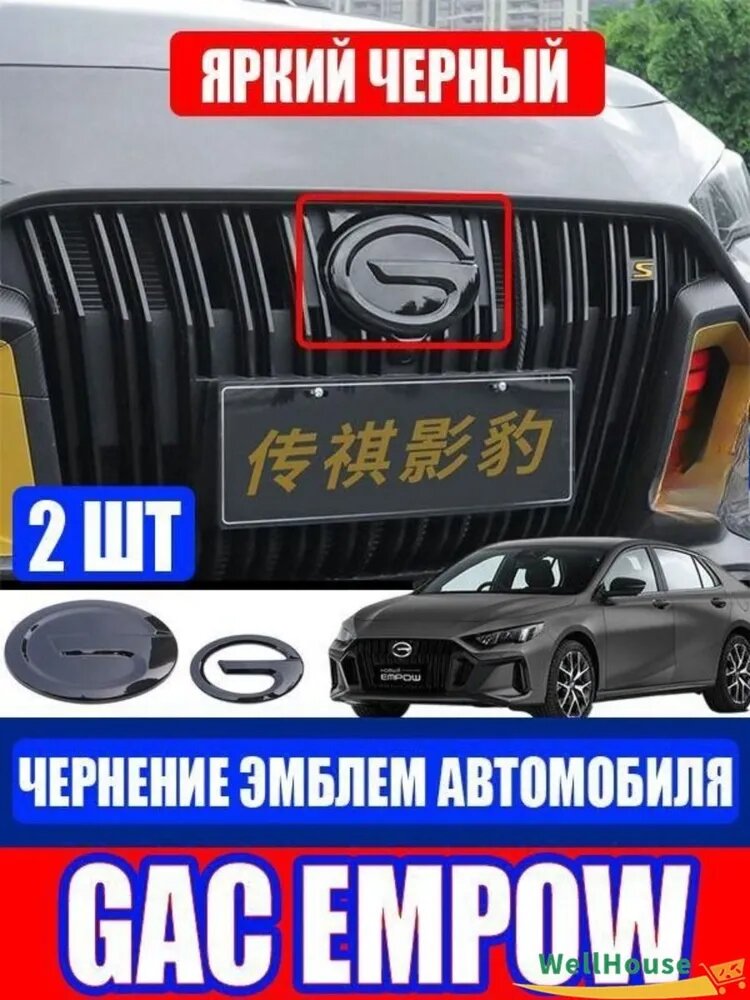Комплект черных эмблем для GAC Empow (передняя и задняя), 2 шт. ABS пластик