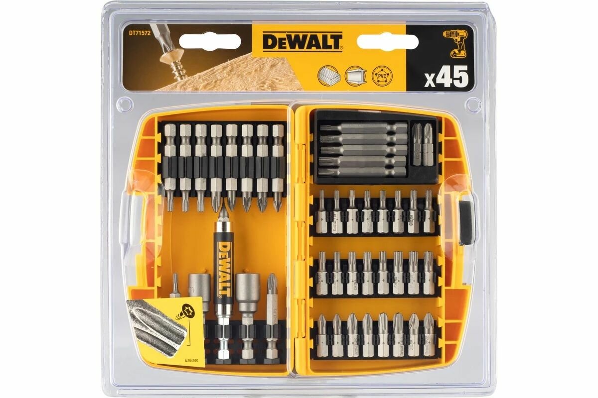 Набор бит DEWALT ToughCase DT71572, инструментальная сталь, 45 штук
