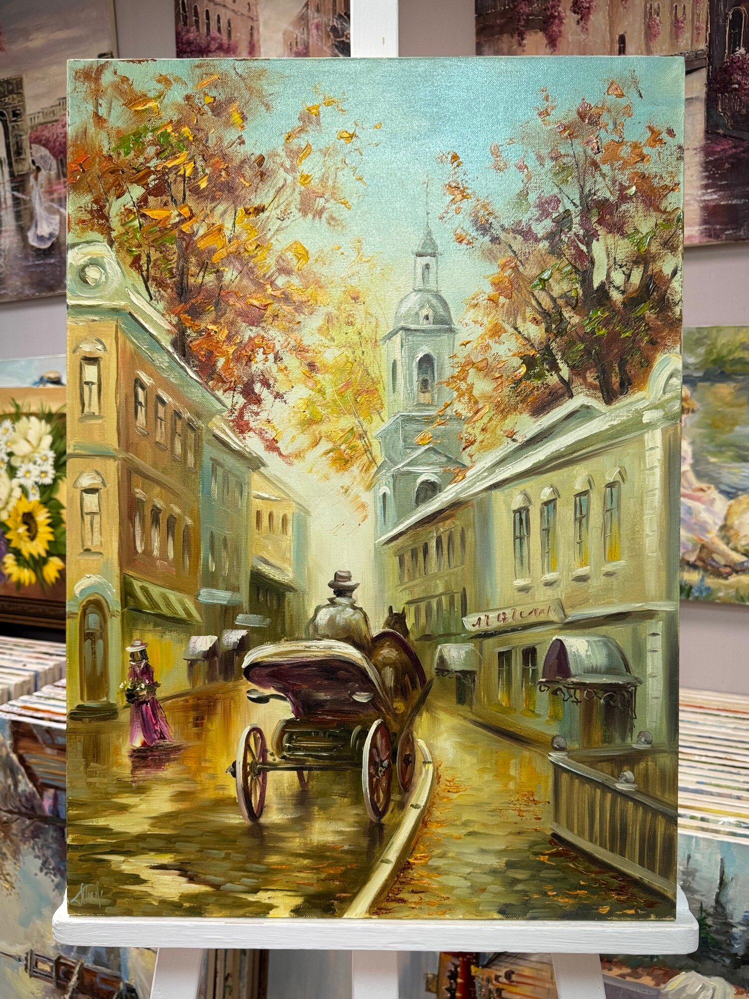 Картина маслом старый город Москва, улица Рождественка. 50х70 см. Художественная мастерская Грёзы.