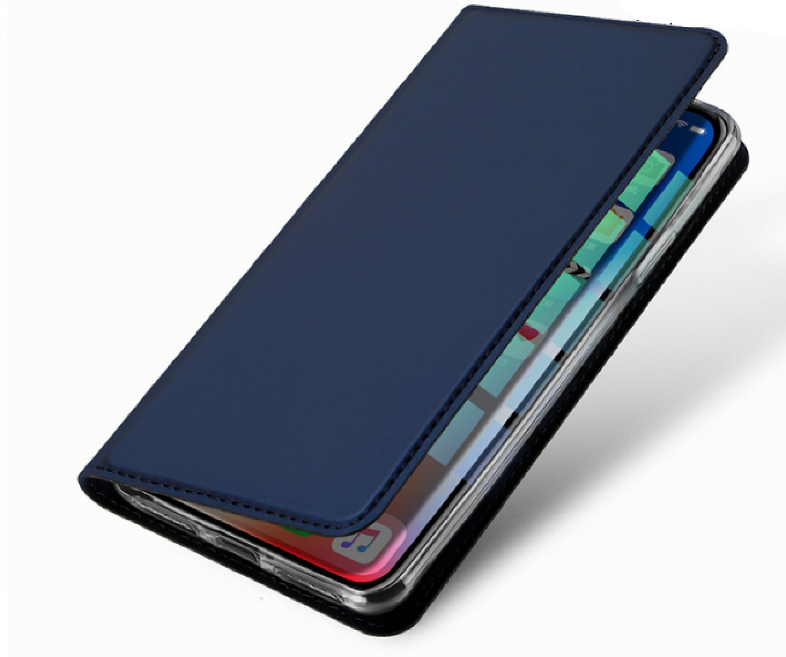 Чехол-книжка MyPads Impermeabile для Apple iPhone 13 с водоотталкивающей кожей и металлической основой, синий