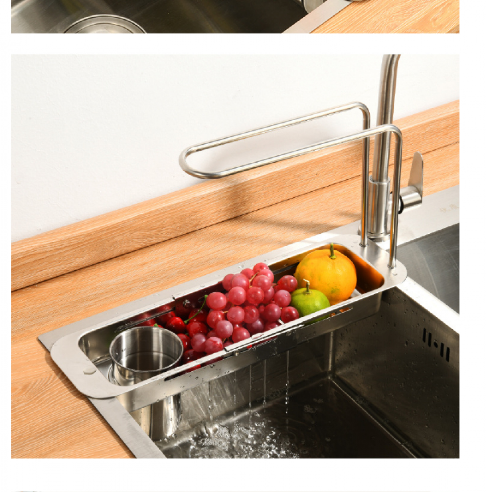 Подставка-держатель кухонный MyPads с органайзером для губки и моющего средства, раздвижной металлический