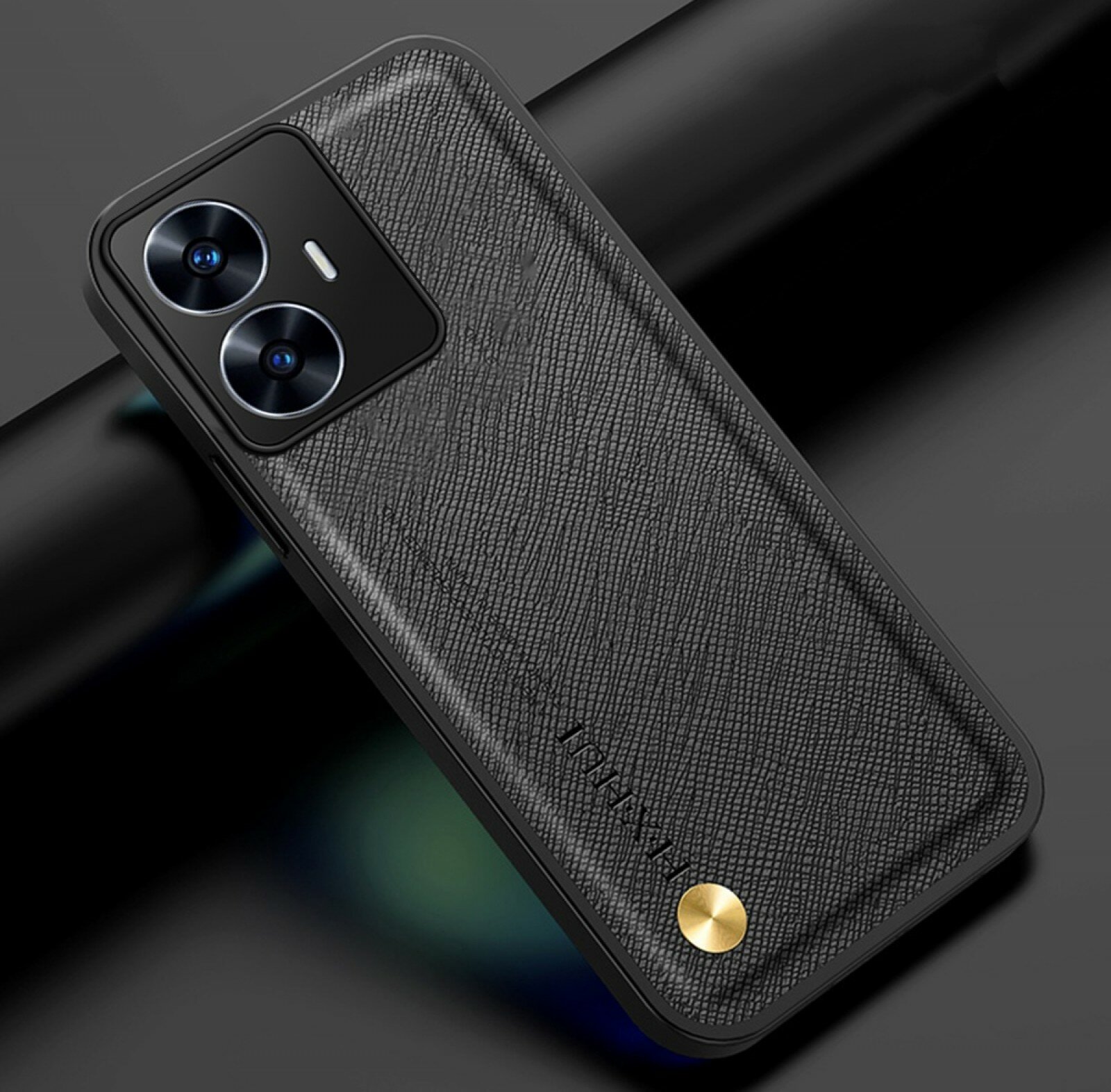 Чехол бампер накладка MyPads Trama di lusso для Realme C55 и Realme Narzo 55 из искусственной кожи черный