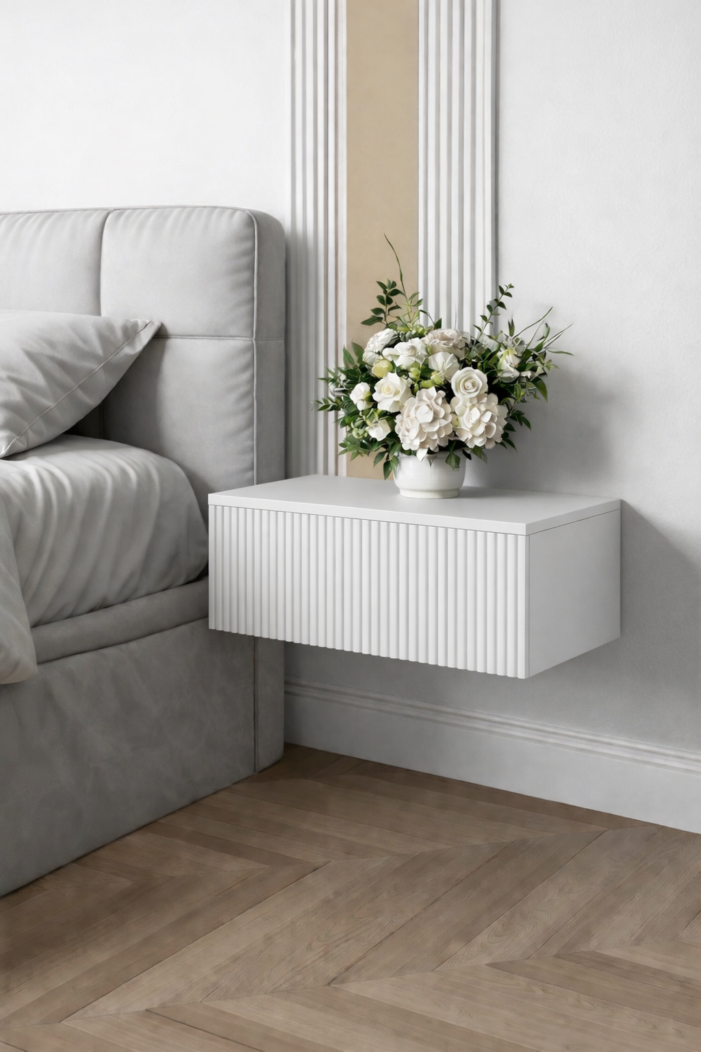 Тумба прикроватная "Моника", подвесная, МДФ, ящик, маленькая, без ручки, в спальню, прихожую, детскую