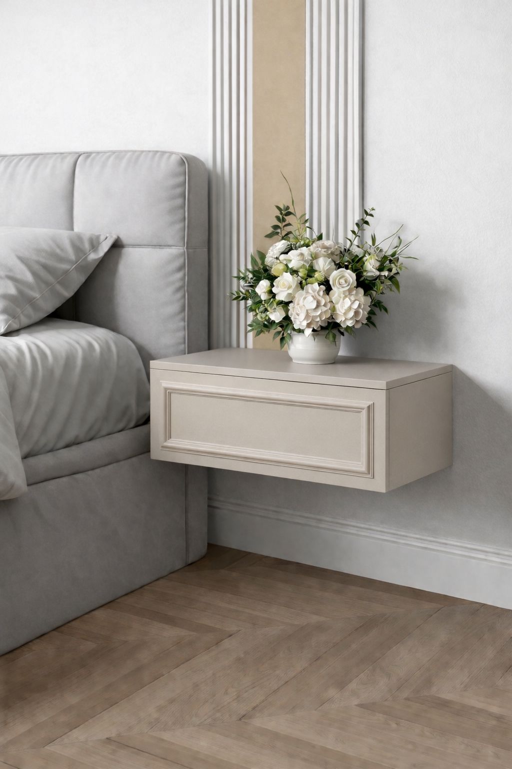 Тумба прикроватная "Оливия", подвесная, МДФ, ящик, маленькая, без ручки, в спальню, прихожую, детскую