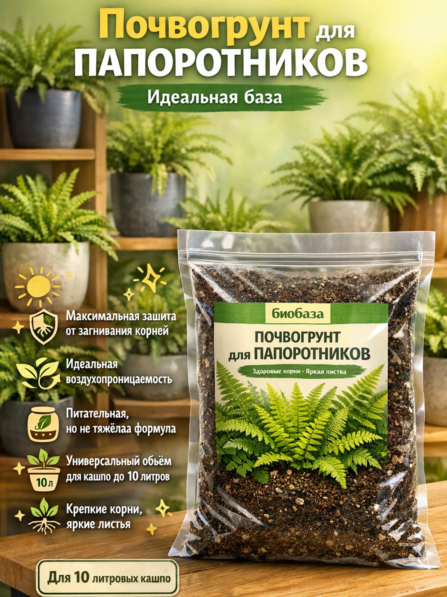Почвогрунт для папоротников для кашпо до 10л премиум грунт для растений
