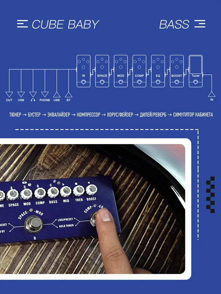 Процессор эффектов для бас-гитары CUBE BABY портативный мультиэффект с кремовым и белым цветом