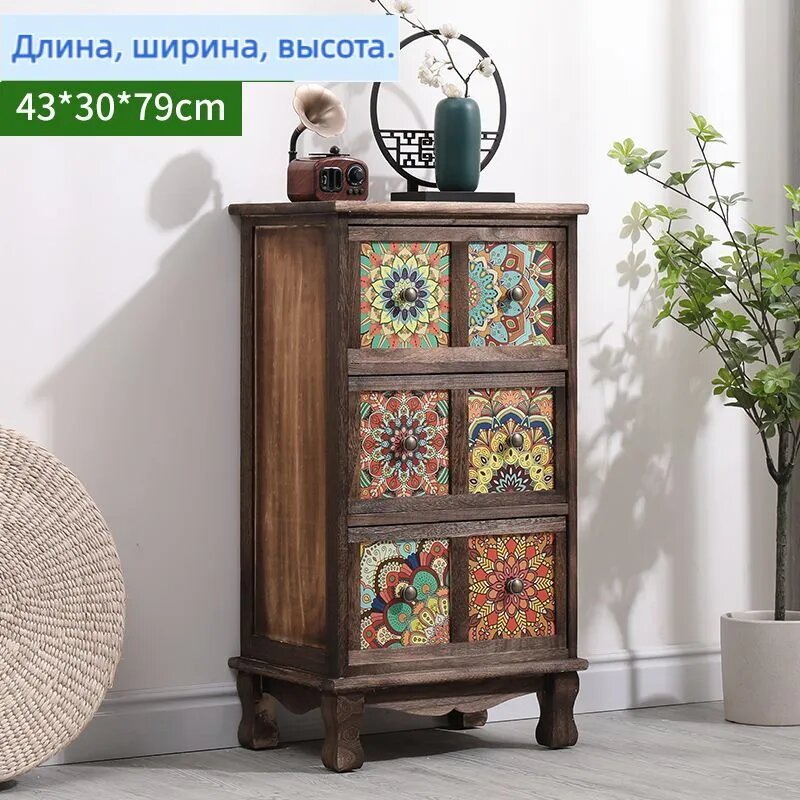 Комод деревянный 43х30x79 см для детской комнаты в стиле ар-деко темно-коричневый