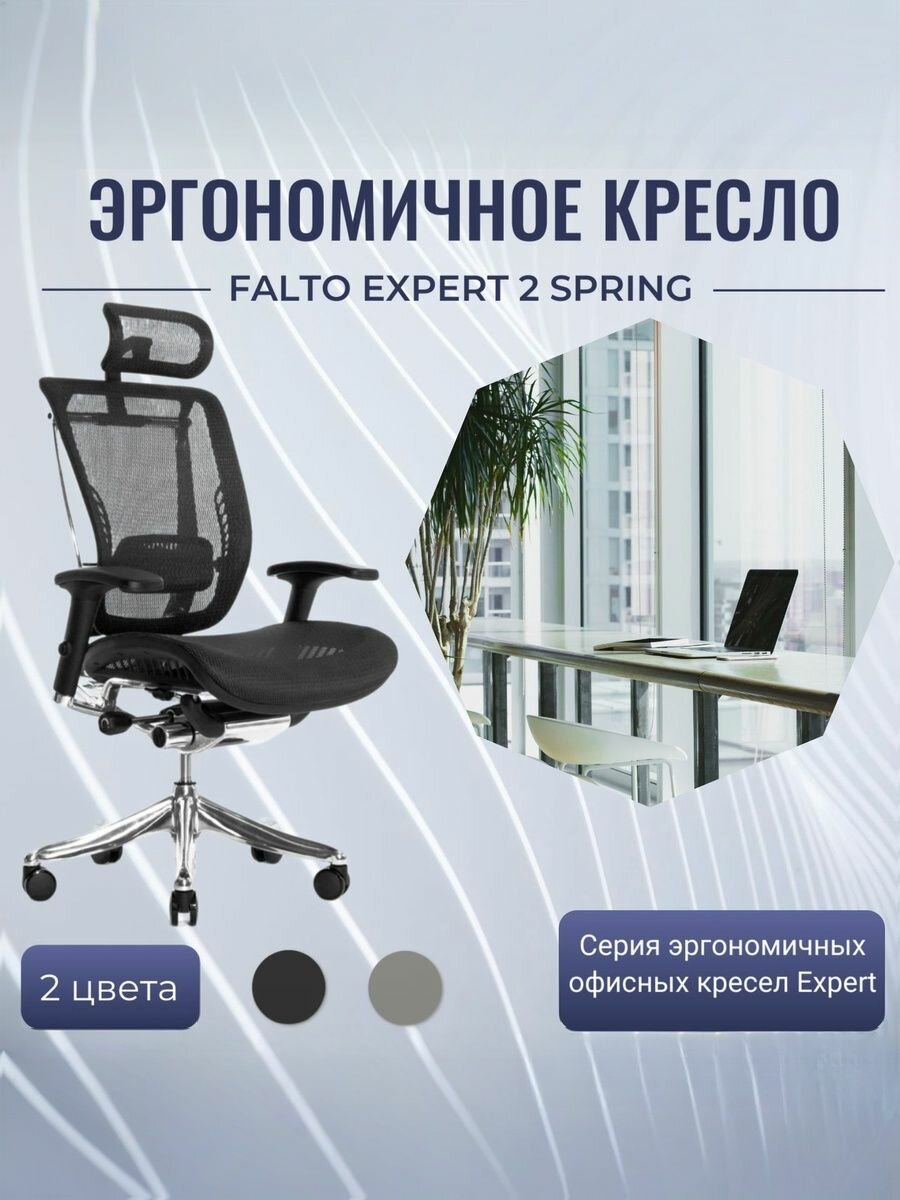 Кресло компьютерное офисное FALTO Expert 2 Spring - черное ортопедическое для руководителя, игровое, на колесиках, эргономичное анатомическое, арт. HSPM01-BK-6D
