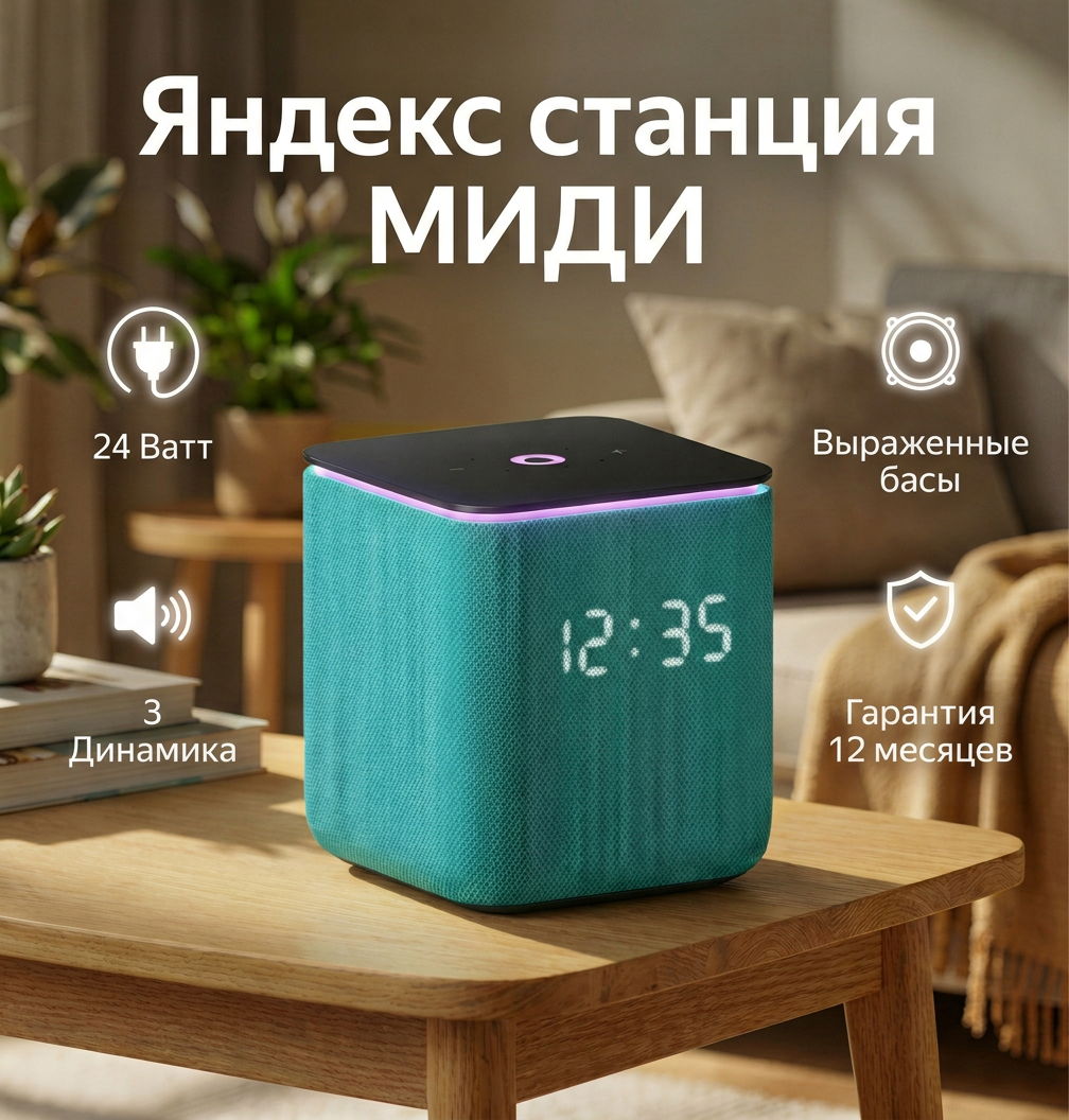 Умная колонка Яндекс Станция Миди с GPT Алисой YNDX-00054EMD, изумруд