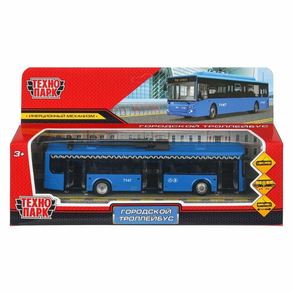 Игрушка для мальчиков Троллейбус Метрополитен Технопарк (длина 18 см, двери открываются, инерционный)