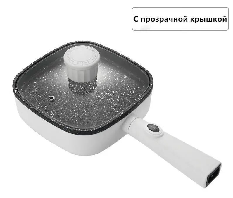 Электросковорода квадратная с крышкой многофункциональная для приготовления оладий, яичницы, завтрака с ячейками