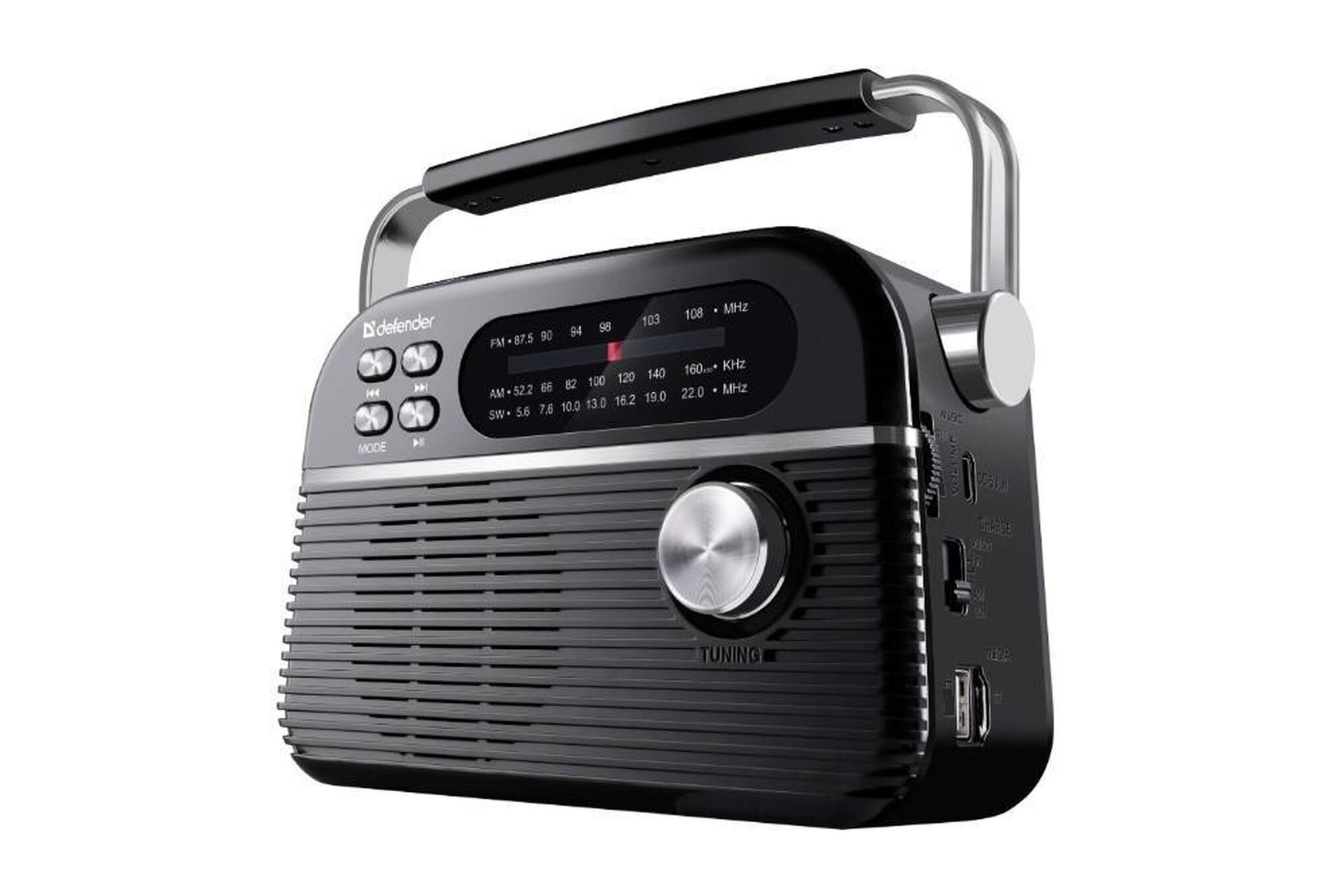 Радиоприёмник Defender Vega, переносной, FM/AM/SW, 5Вт, чёрный