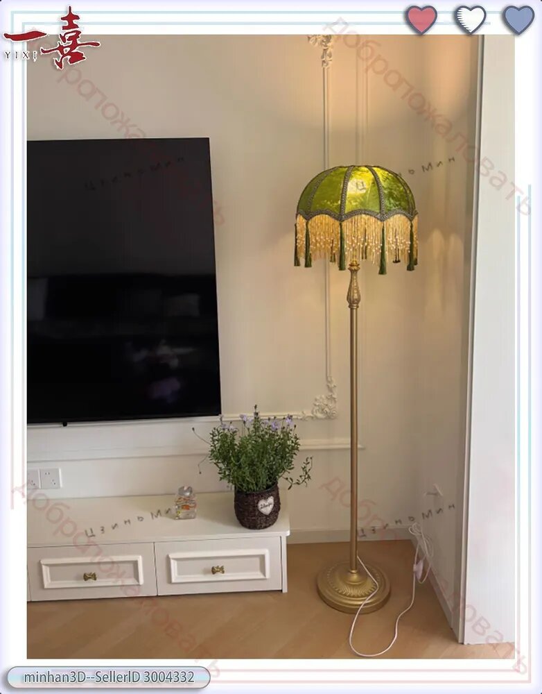 Розовый французский торшер с кисточками тканевый абажур золотой стиль ретро для отеля