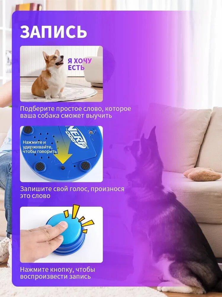 Голосовые кнопки Nerf Dog для дрессировки собак для собак, 4 шт. умное общение с вашим питомцем — фото 1