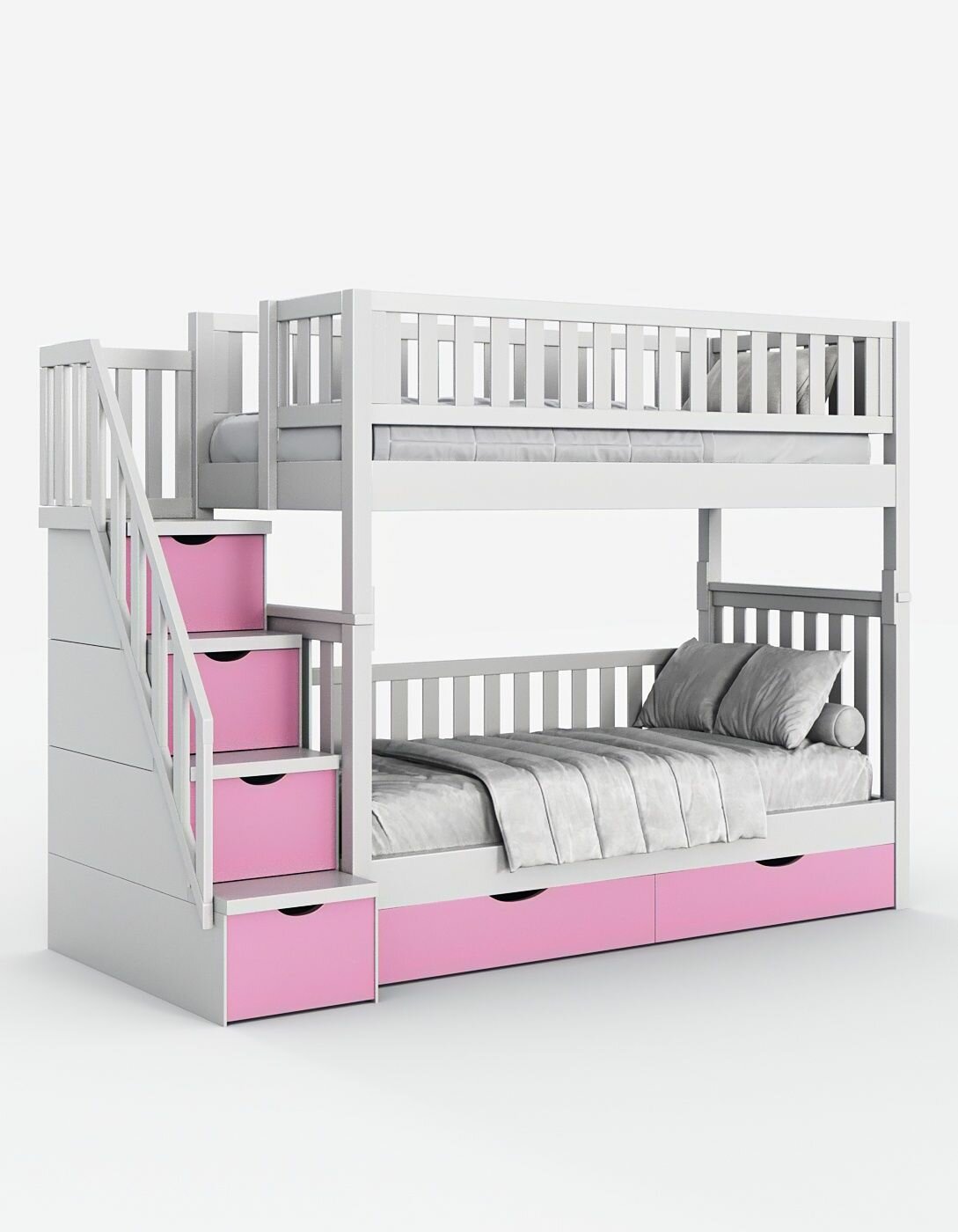 Двухъярусная кровать Лейла №1, спальные места 90х190. Цвет: Белый розовый.