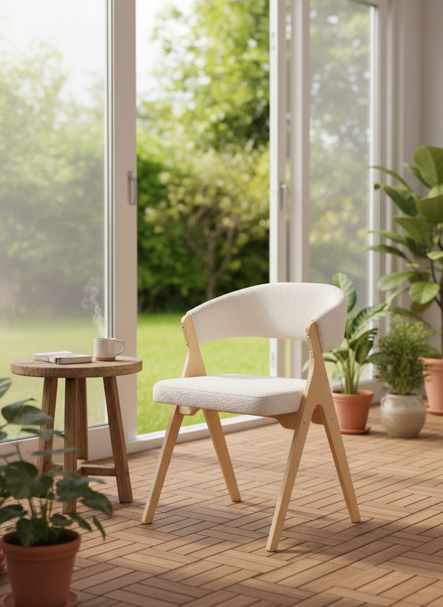 Кресло-стул с подлокотниками от "Мягкой посадки", обивка белый букле + лак черный