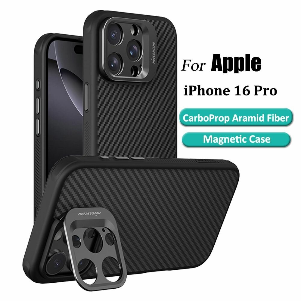 Чехол Nillkin MagSafe Fiber Case, для iPhone 16 Pro, с подставкой, Супер легкая задняя крышка с защитой от падения, чехол для телефона С вырезом для камеры