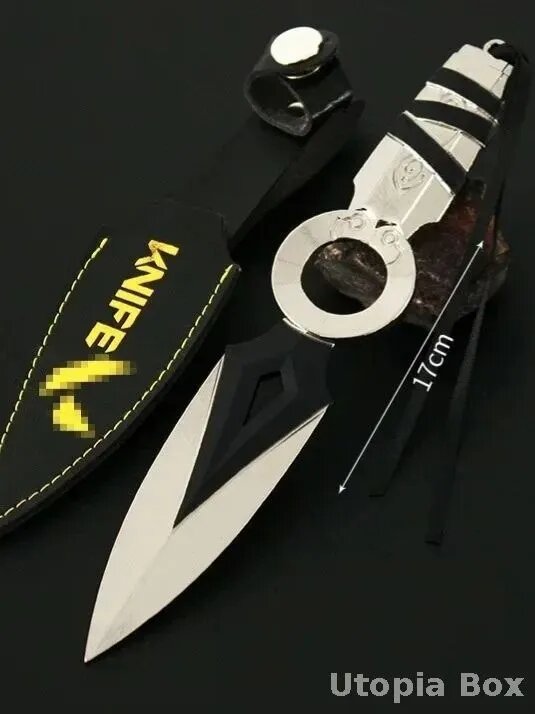 Игрушечный нож с кольцом для пальца, 17 см, металлический клинок, с чехлом - для мальчиков 14+