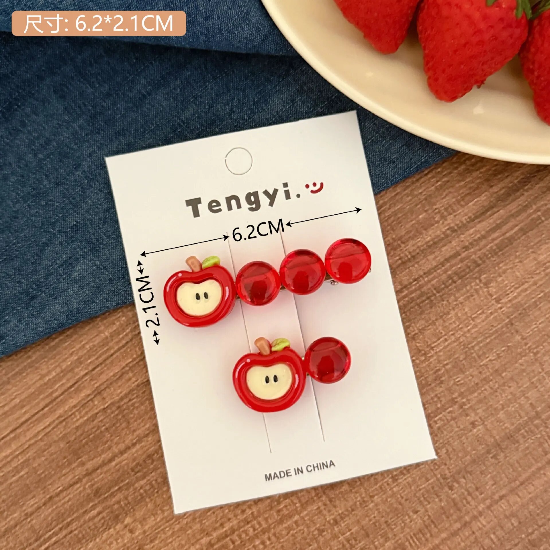 Фруктовые заколки для волос Tengyi, красные, 6.2*2.1см