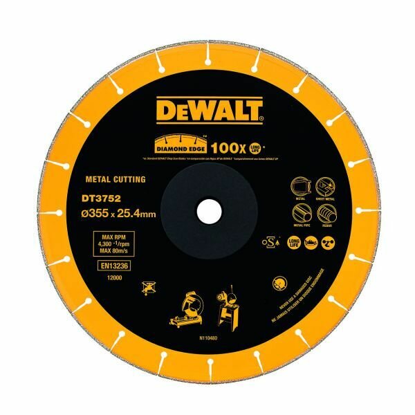 Алмазный круг по металлу DEWALT DT3752, 355 x 25.4 x 1.6, h3