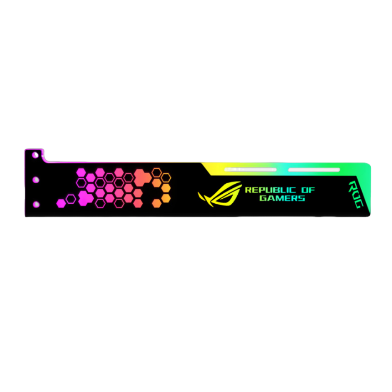 RGB25 Подставка для видеокарты с RGB эффектом подсветки, питание 5V Большой 4Pin, длина кабеля 450mm, размер изделия 25*5.2*0.6cm, вес изделия 68.6g, размер упаковки 26.8*5.8*3cm, вес упаковки 113g, комплект: 1*подставка для видеокарты RGB, 1*пакет с