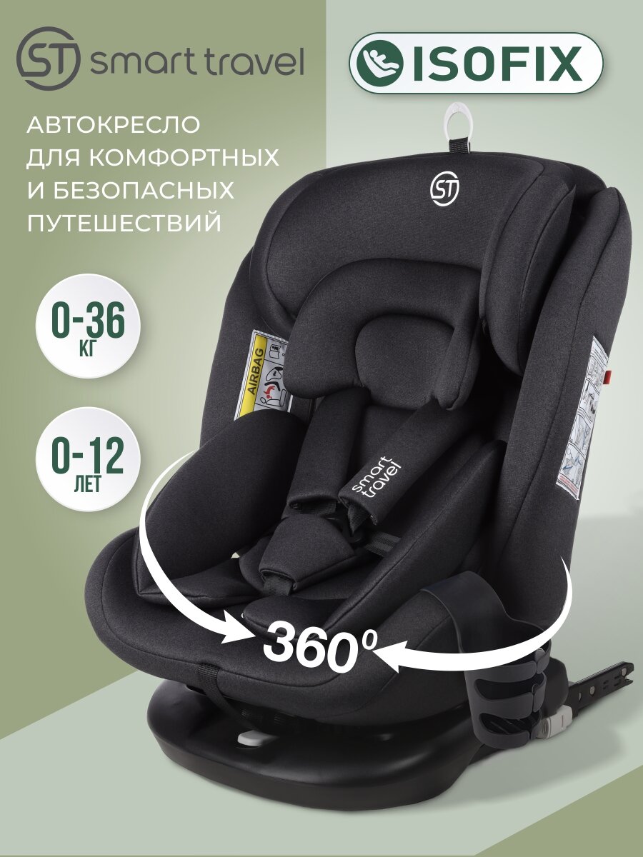 Автокресло детское поворотное Smart Travel Boss Isofix от 0 до 36 кг, Dark grey