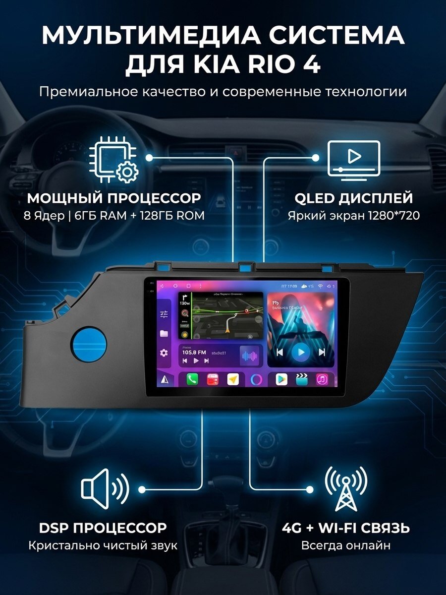 Штатная магнитола КИА Рио 4 (Kia Rio 4 IV FB) 2020-2021 на Android 14, WiFi + 4G, CarPlay