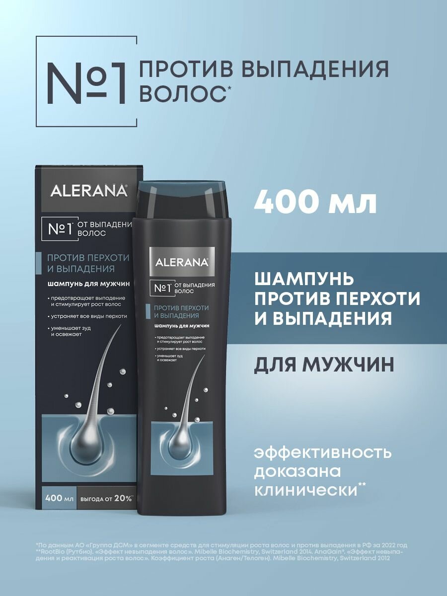 Алерана, шампунь для мужчин против перхоти и выпадения, 400 мл