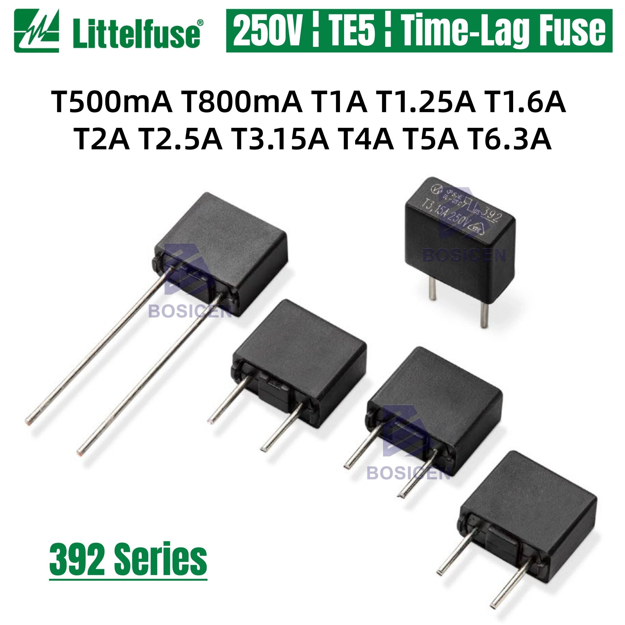 5 шт. предохранители Littelfuse 392 series 250В T2A