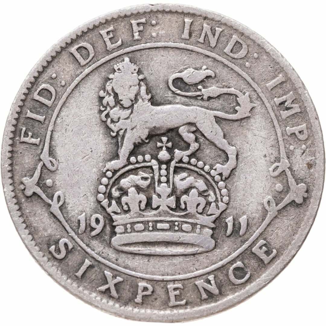 Великобритания 6 пенсов pence 1911, Серебро 925, в сохранности VF
