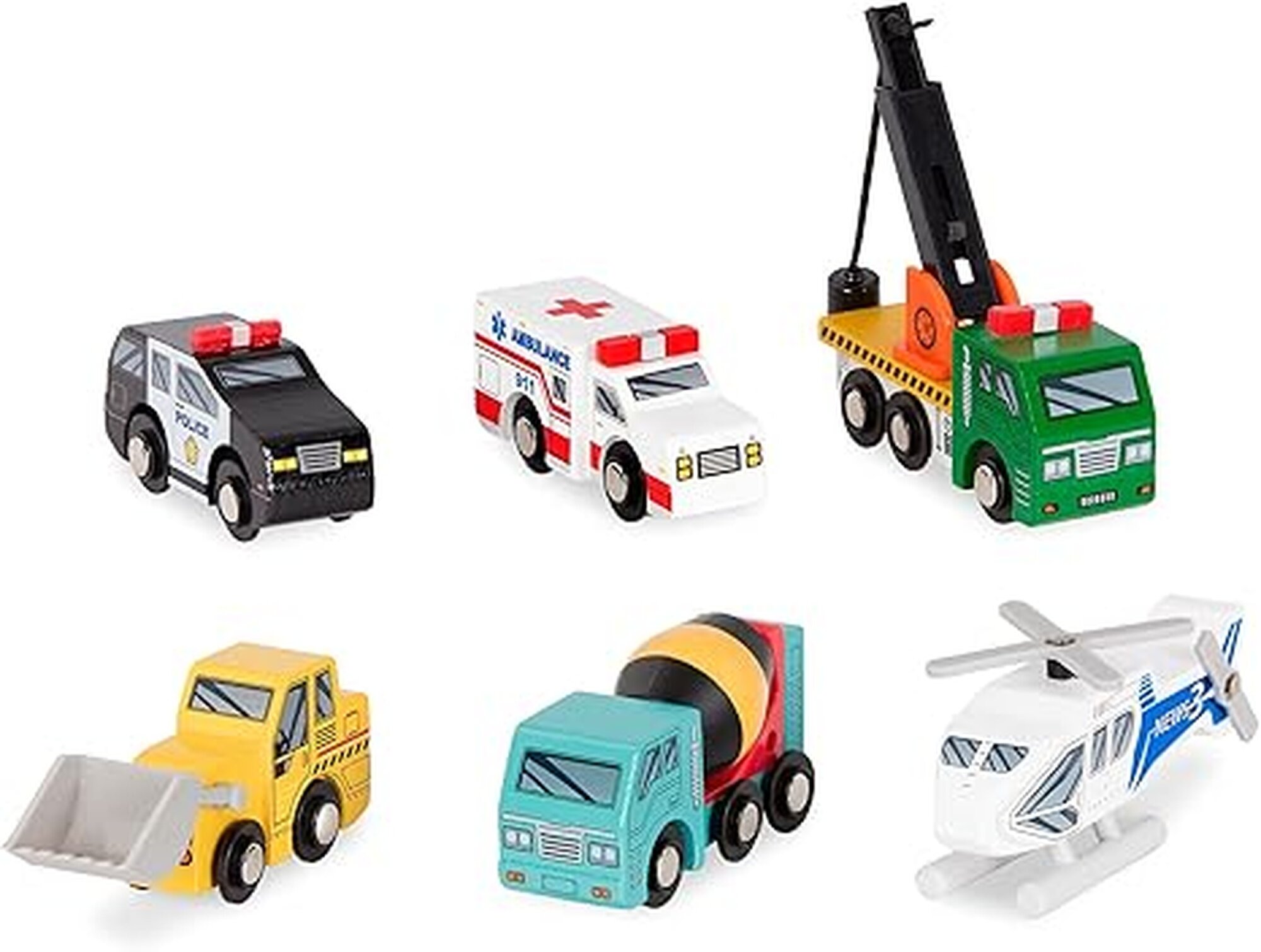 Игрушка детская Battat - Набор деревянных машинок + вертолет , 6 эл. - BT4705Z