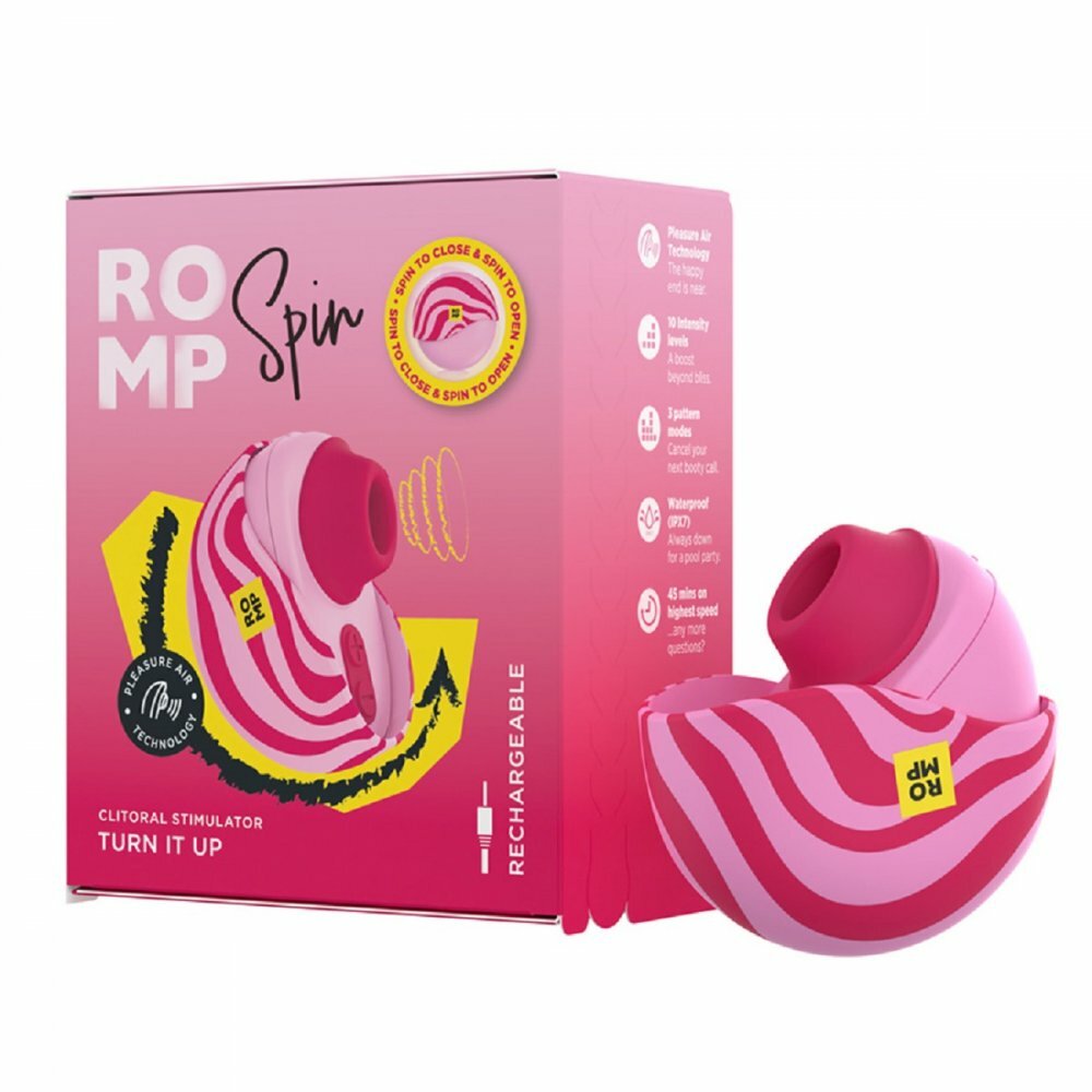 Вакуумный стимулятор клитора Romp "Spin", розовый принт, бесконтактный, 10 режимов, силикон, водонепроницаемый
