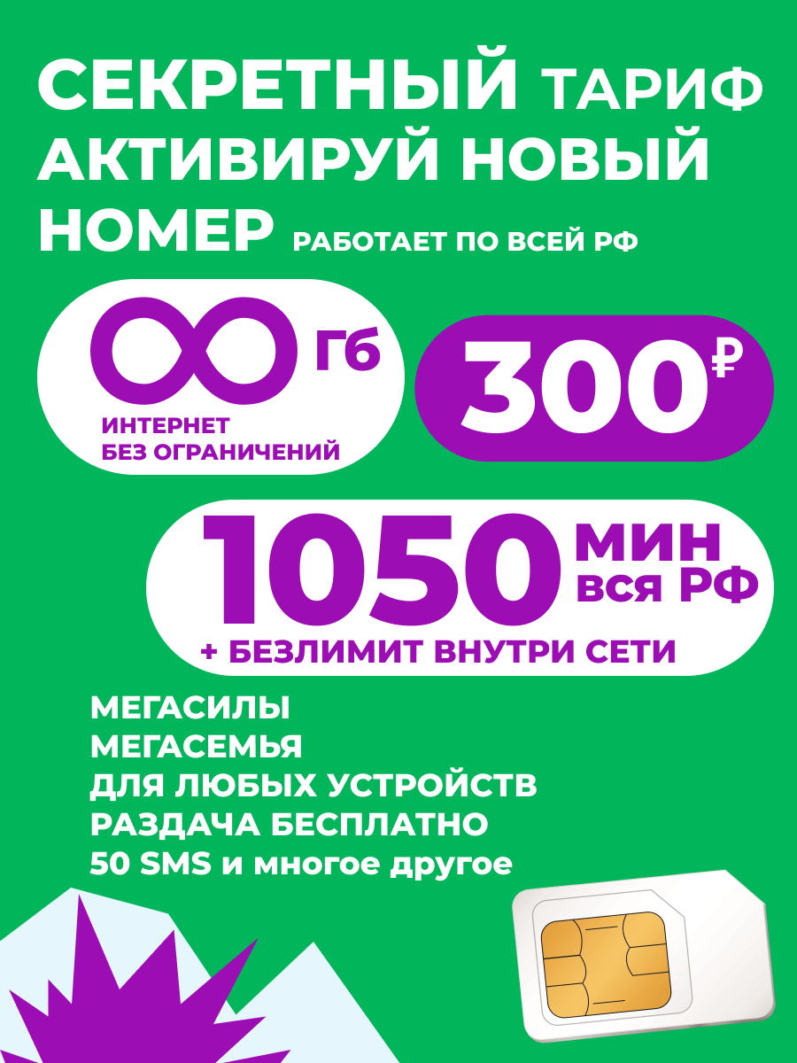 МегаФон Sim-карта безлимитный интернет для модема, роутера, планшета, телефона
