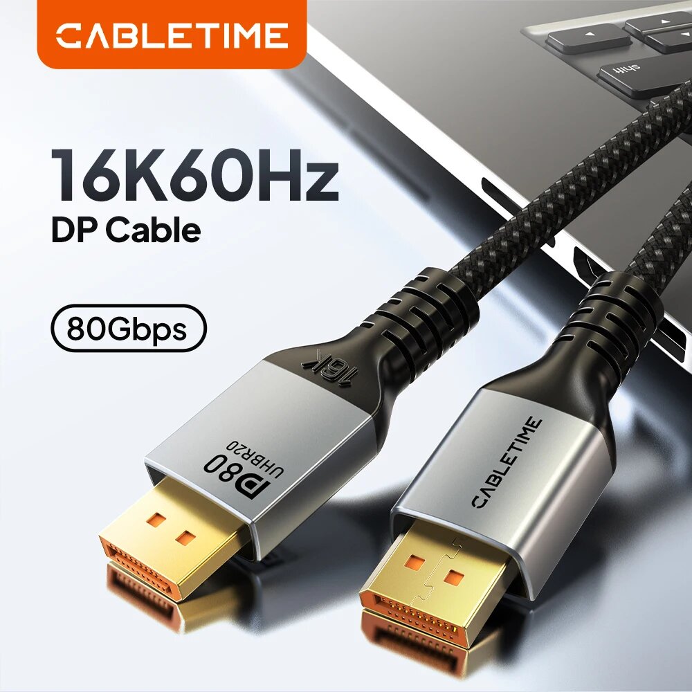 CABLETIME DisplayPort 2.1 кабель 1m, 16K DP 2.1 — фото 1