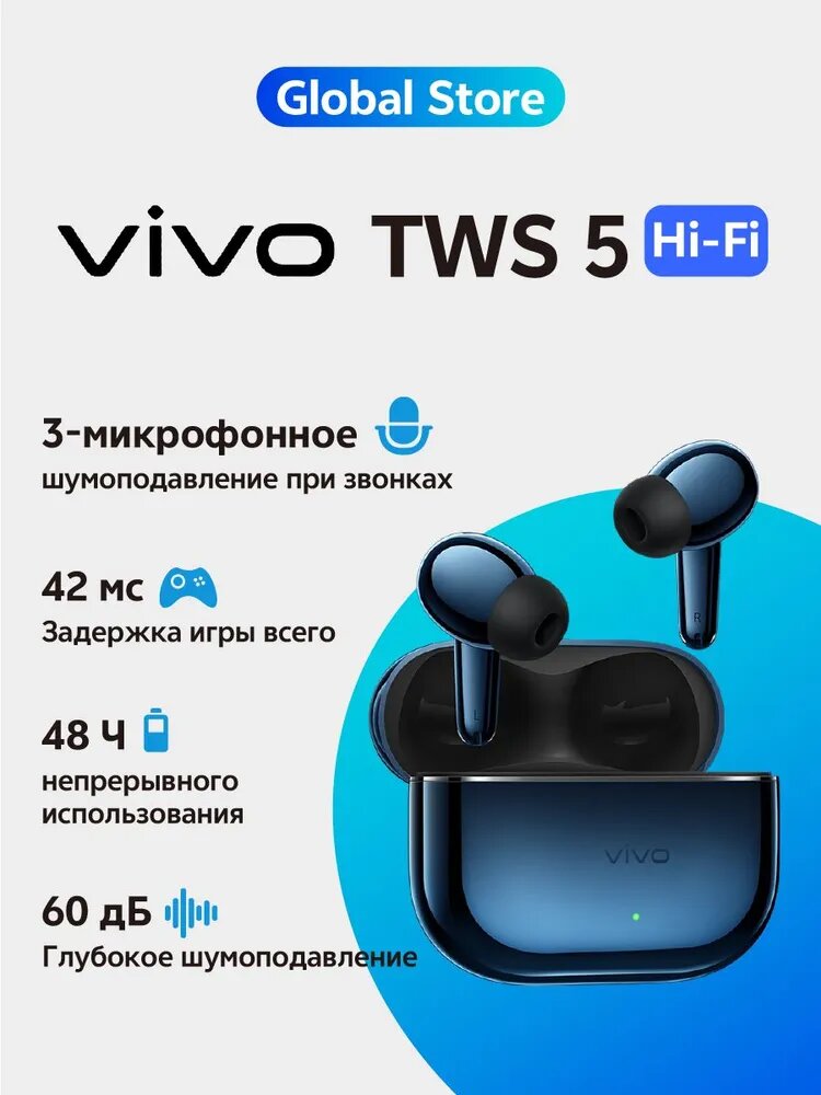 Беспроводные наушники Vivo TWS 5 HiFi Глубокий синий - Navy Blue (Оригинал - Новые)