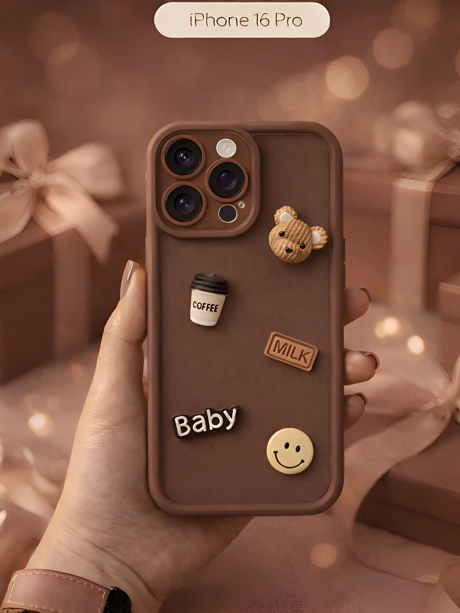 Защитный чехол на айфон 16 про / iphone 16 Pro силиконовый противоударный с защитой камеры, коричневый