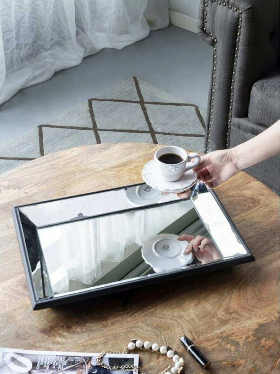 Поднос Glasar 30350, зеркальный, 50x33x5 см, черный, стильный дизайн