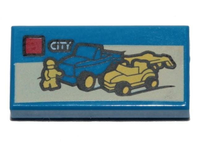 Деталь Lego 3069pb0387 Tile 1 x 2 with Lego Dune Buggy Transporter and 'CITY' Set Box Pattern