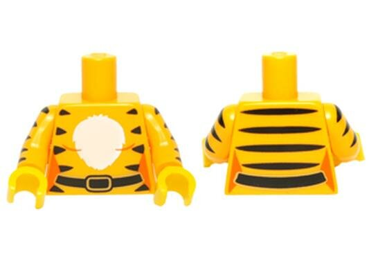 Деталь Lego 973pb2105c01 Torso Female Outline with White Chest, Black Tiger Stripes and Belt Pattern / Bright Light Orange Arms with 5 Black Stripes Pattern / Yellow Hands