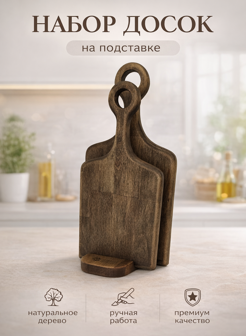 Набор разделочных досок на подставке, набор деревянных досок