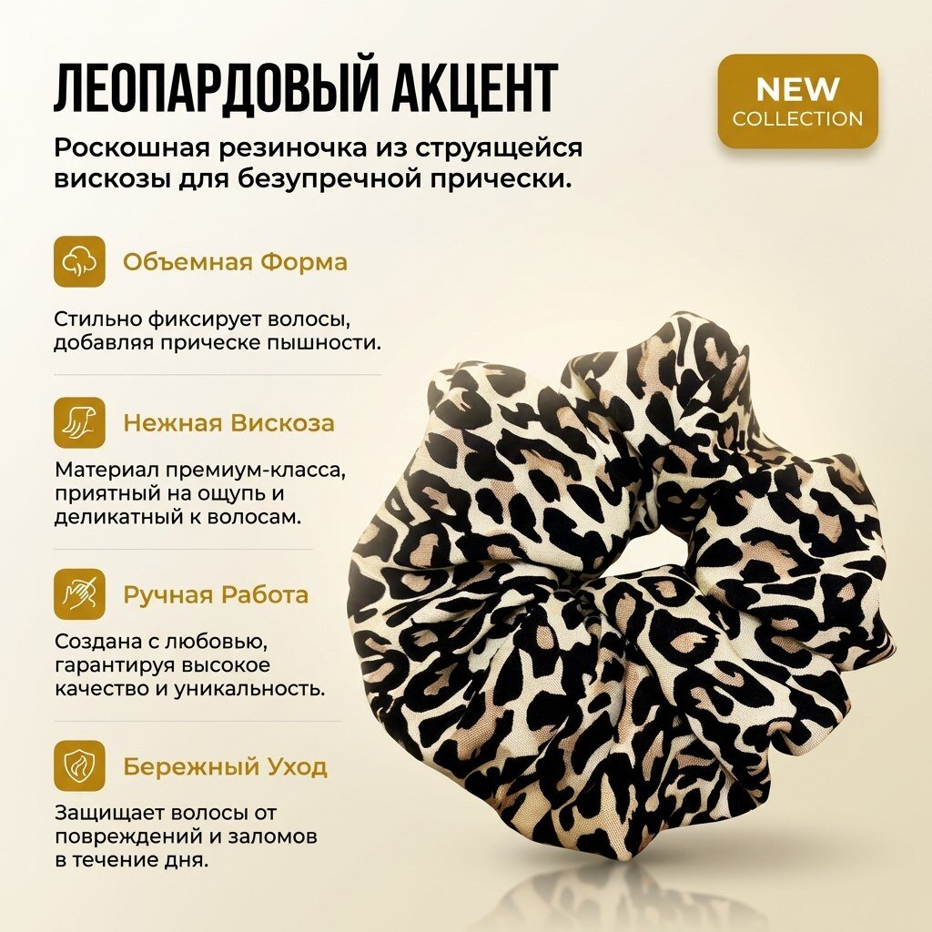 Резинка для волос мягкая, большая, нежная вискоза с леопардовым принтом