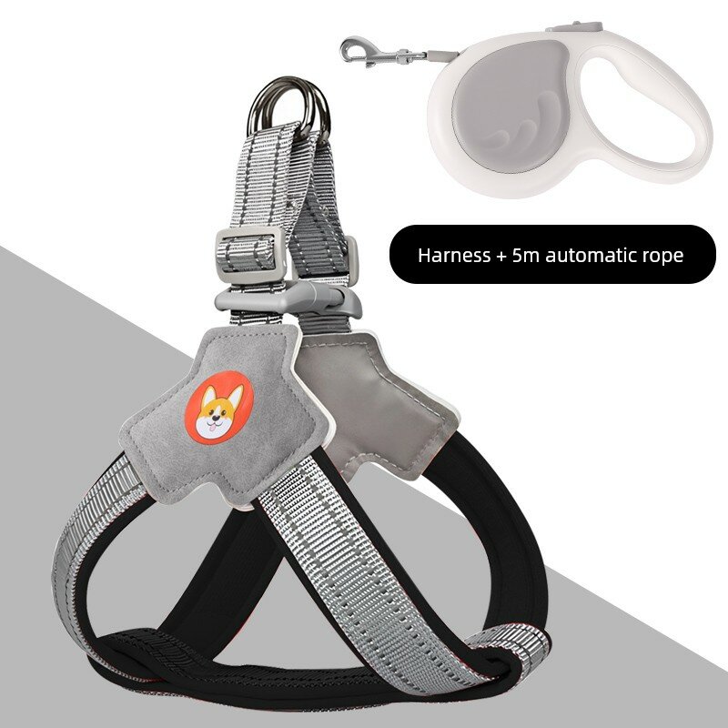 Шлейка-жилет для собак средних и крупных пород, для шиба-ину, корги, с ошейником, для прогулок, с защитой от потери, с