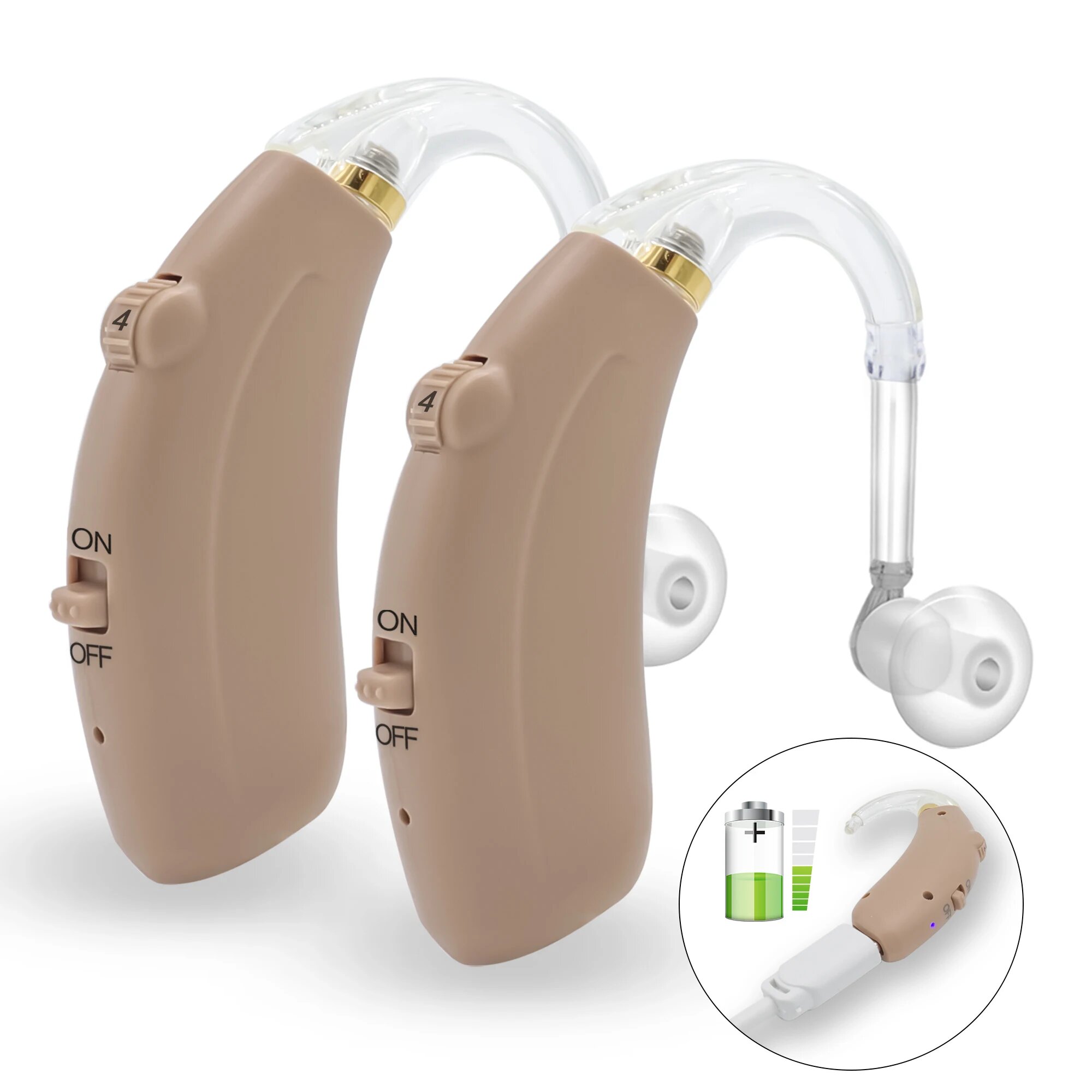 Перезаряжаемый слуховой аппарат BTE, Цвет: 1 pair