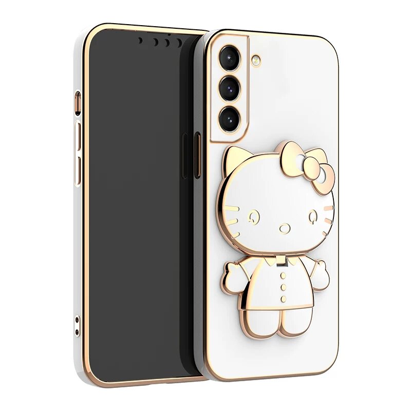 Зеркало-подставка Samsung Galaxy S24 с белым дизайном KT Cat, одинарная оболочка для мобильного телефона