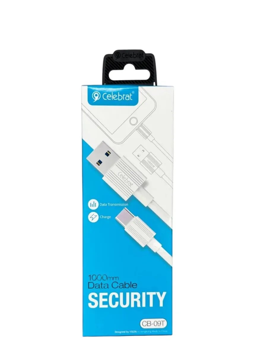 Кабель для зарядки Celebrat CB-09 Type-C, USB, длина 1 м, белый — фото 1