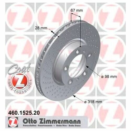 Диск тормозной Zimmermann 460152520 для Porsche 911, Boxster, Cayman