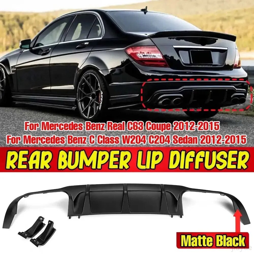 Защита внешних частей автомобиля для Mercedes-Benz C Class W204 C204 Седан C63 2012-2015. Задний бампер Диффузор, черный матовый
