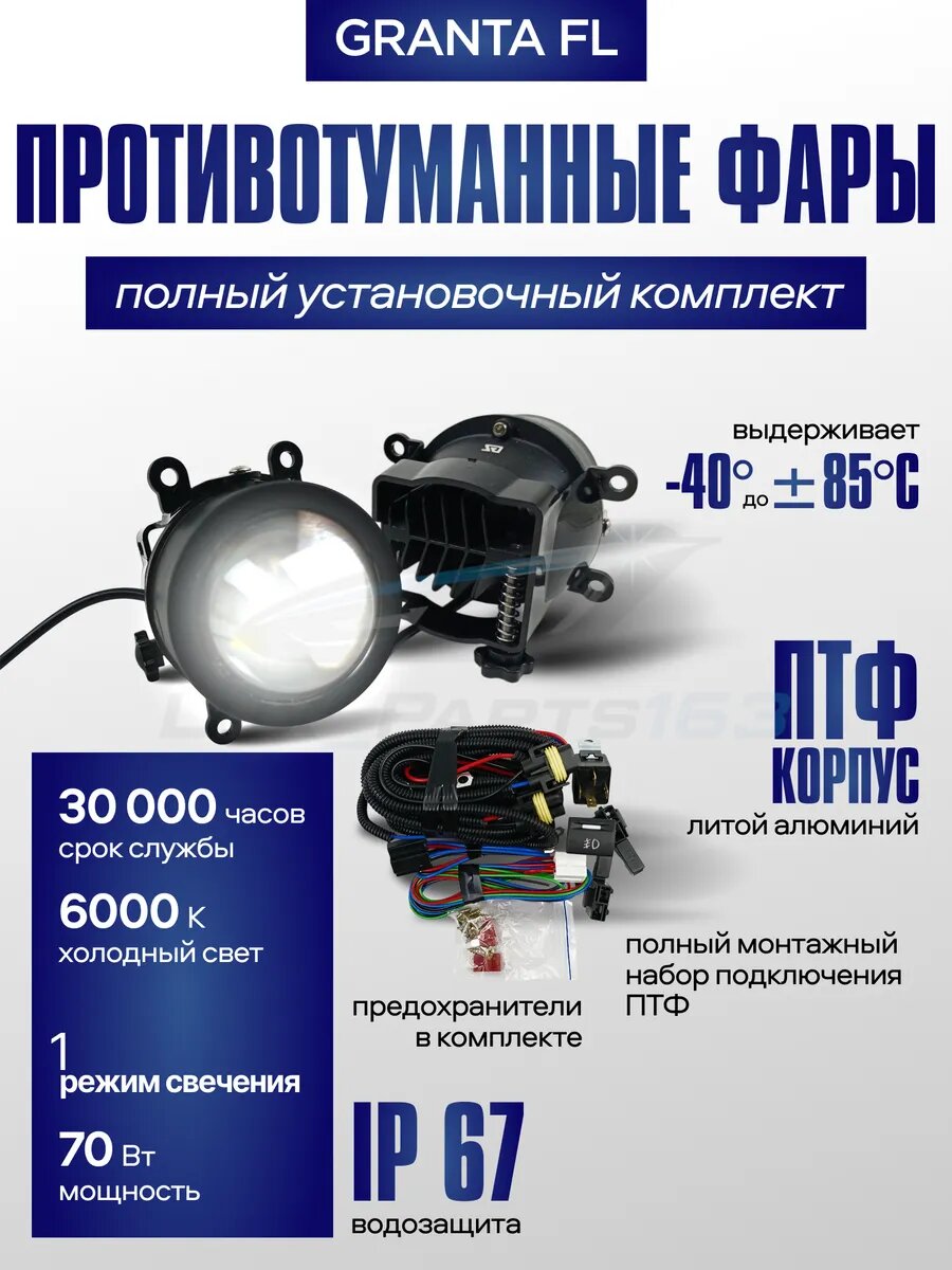 Комплект линзованных ПТФ с набором подключения Гранта ФЛ