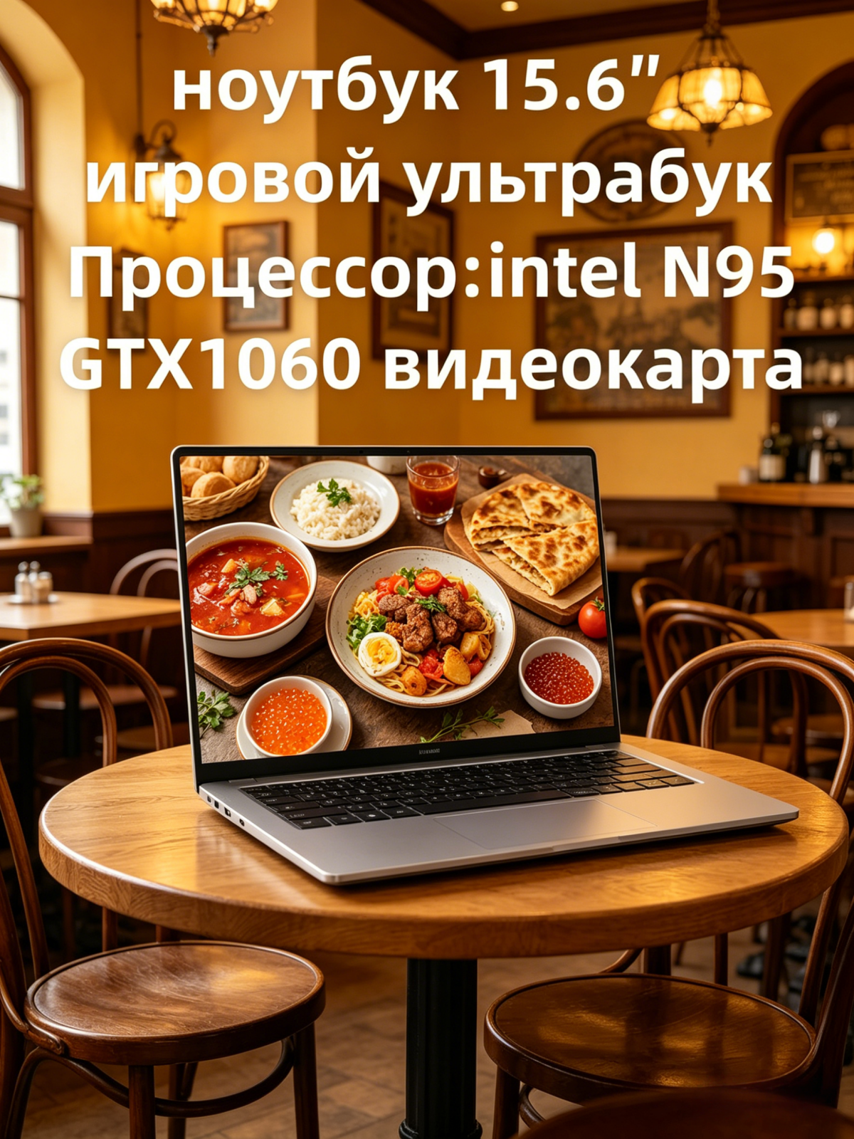 Ноутбук для работы, учёбы и игр 15,6" IPS, видеокарта GTX1060，Intel N95 до 3,4GHz, Подсветка клавиатуры，Windows11